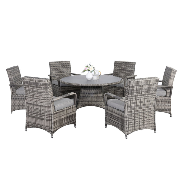 Rattan Park Cambridge Round Dining Table with 6 Chairs in Grey Weave ...