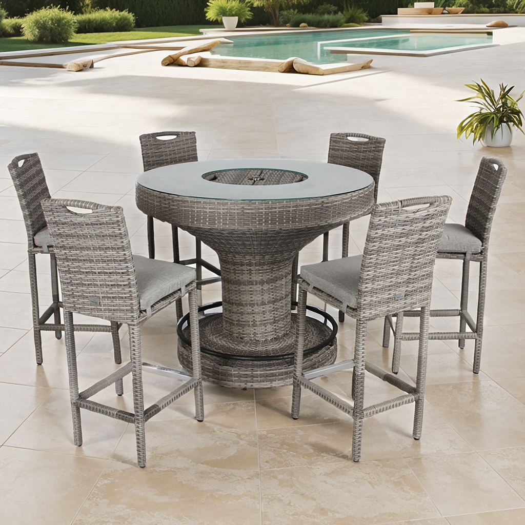 Cambridge Aluminium frame Round Bar Set with Ice Bucket in Stone Brown ...