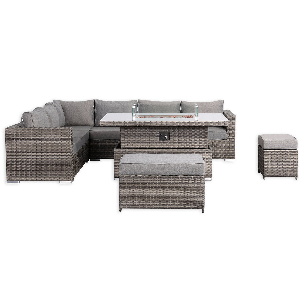 Cambridge Modular Corner with Fire Pit Table in Stone Browne Grey Weave ...