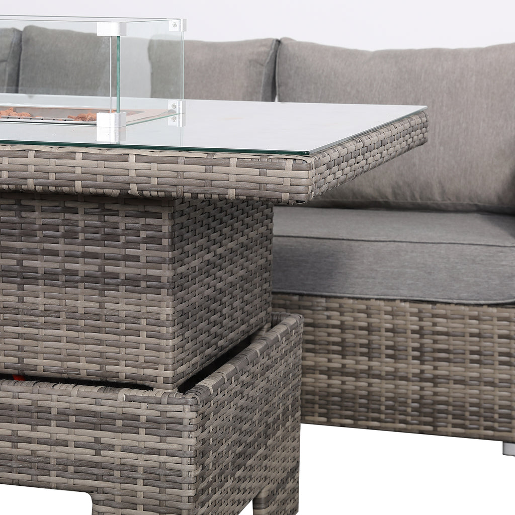 Cambridge Modular Corner with Fire Pit Table in Stone Browne Grey Weave ...