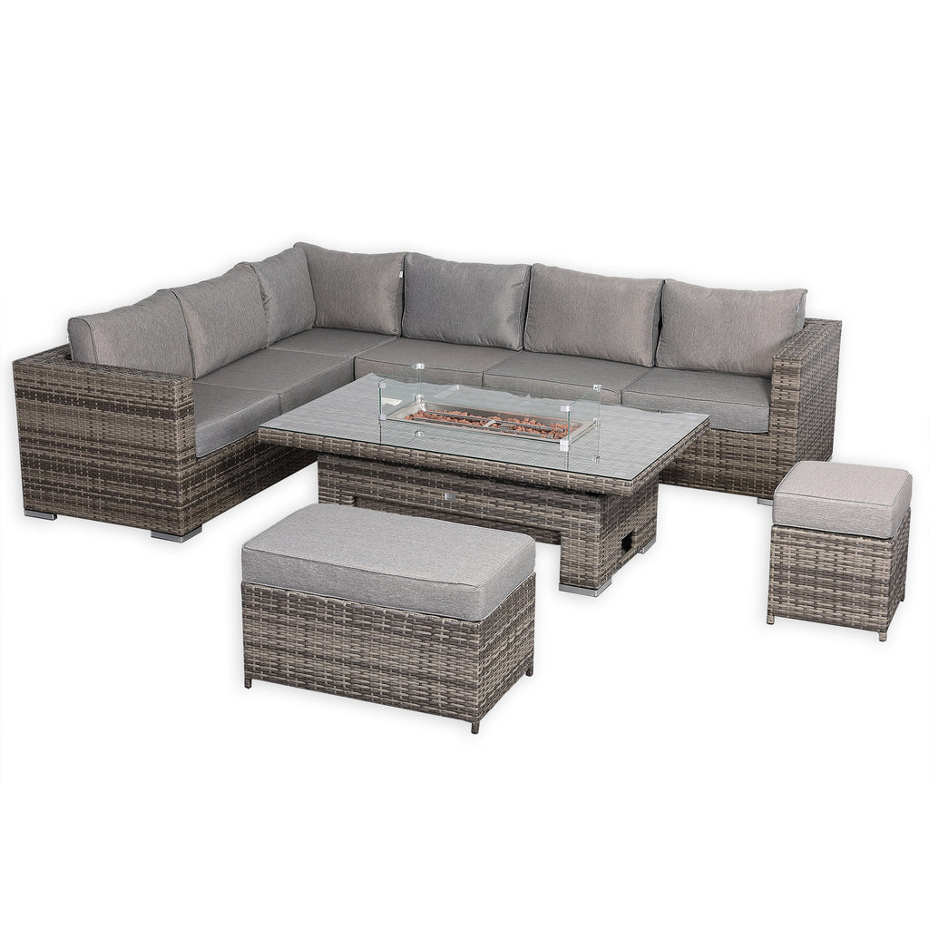 Cambridge Modular Corner with Fire Pit Table in Stone Browne Grey Weave ...